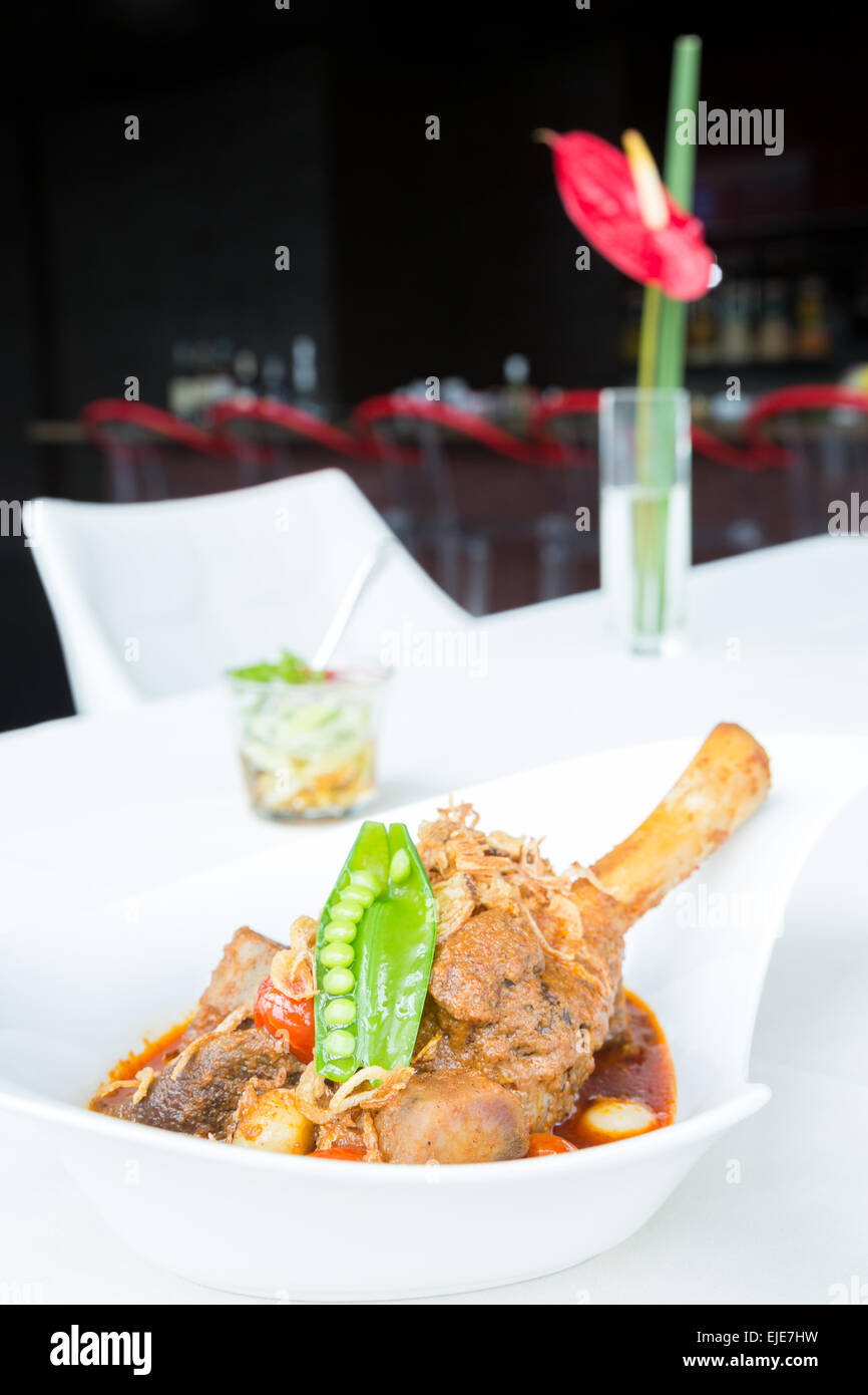 Gourmet Main Entree Course Lamb curry mussamun thai indian style Stock ...