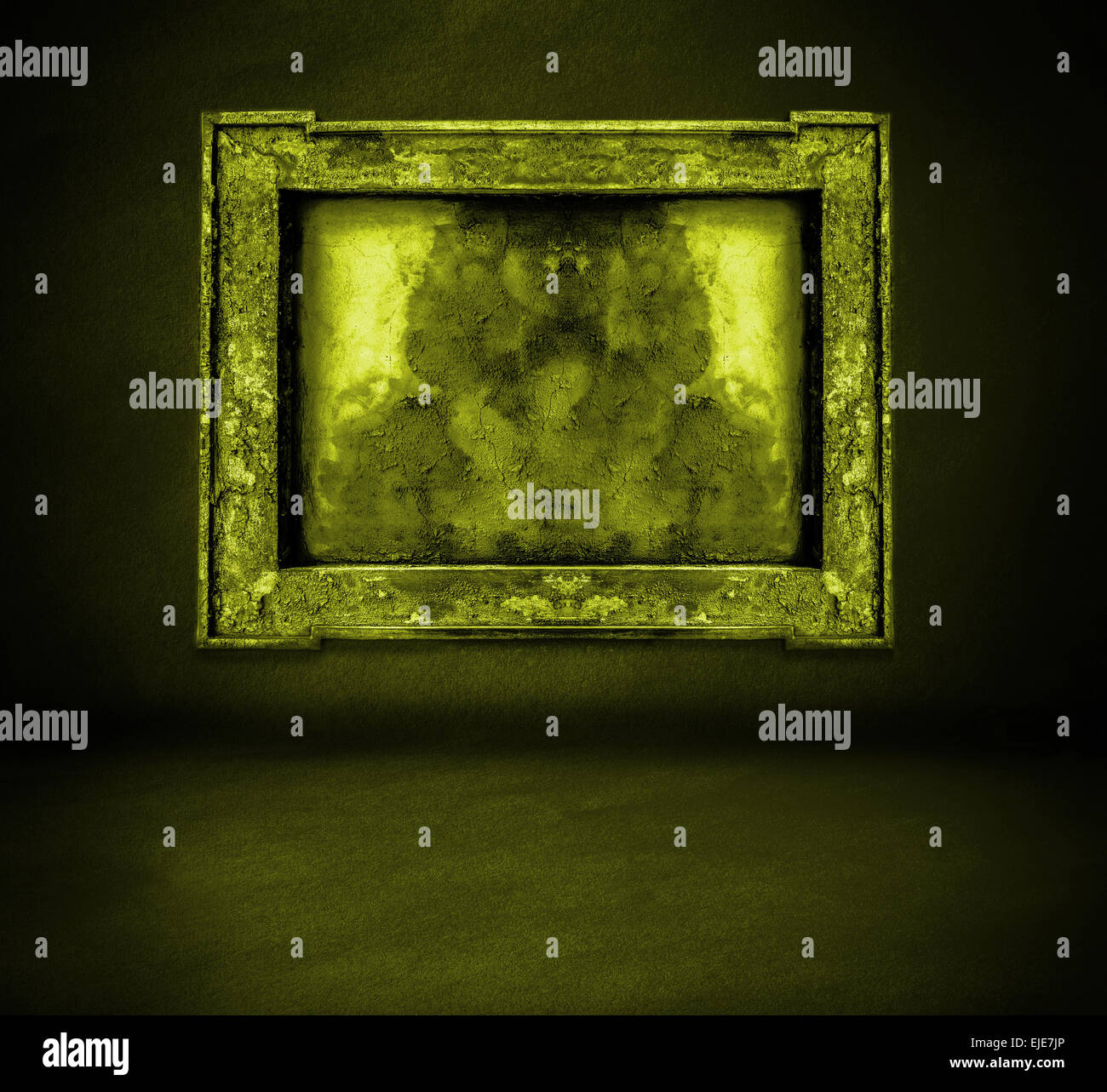 dark yellow wall with frame and floor interior background Stock Photo ...