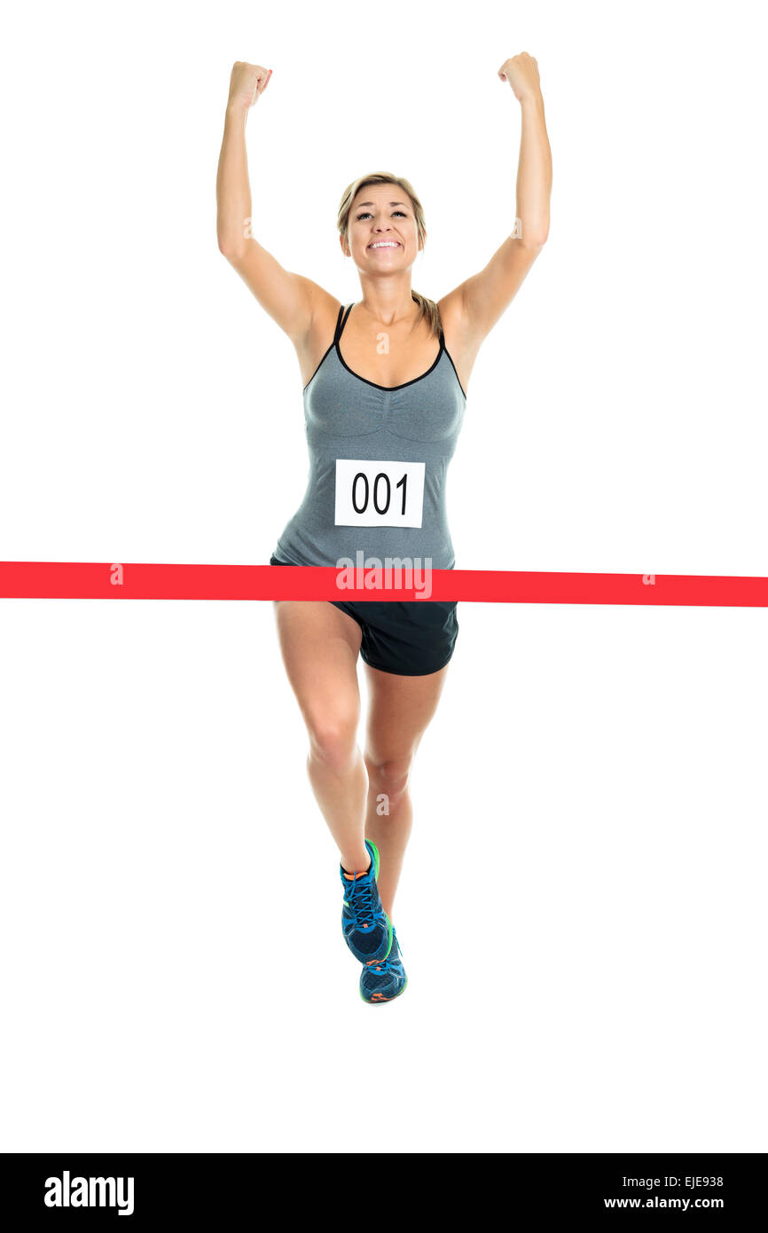 Fit woman marathon runner - isolated over white background Stock Photo ...