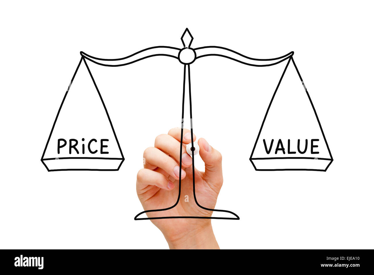 Hand drawing Price Value balance scale concept with black marker on ...