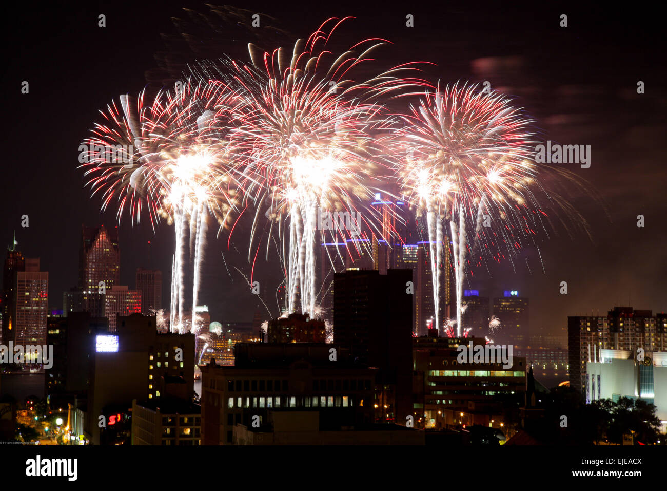 fireworks on the Detroit River between Windsor Ontario and Detroit ...