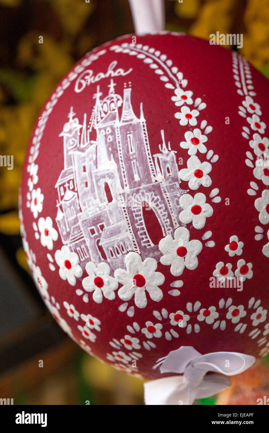 Traditional easter ostrich egg, Prague motif, Czech Republic, Europe ...