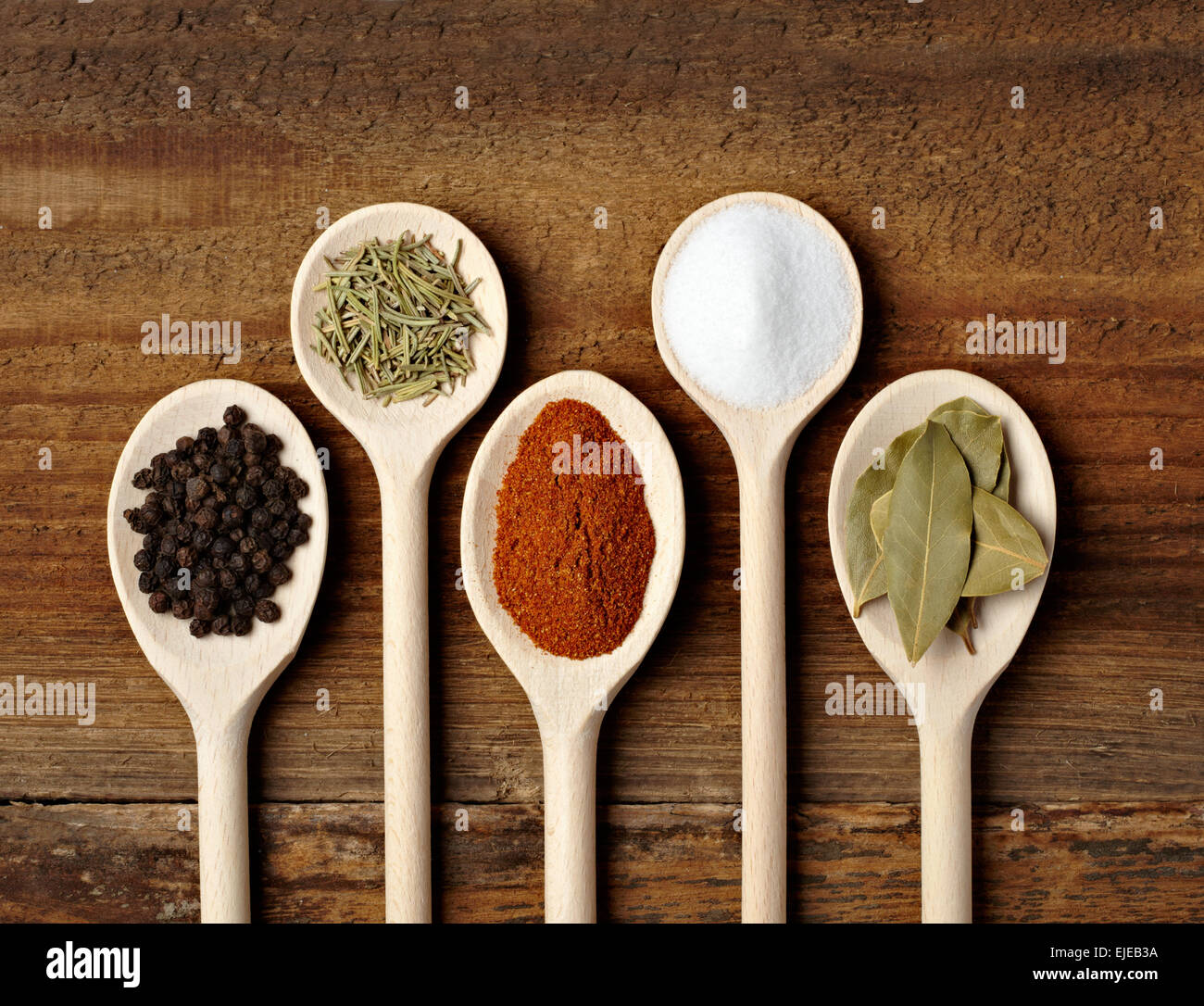 collection of various food ingredients in wooden spoons Stock Photo - Alamy