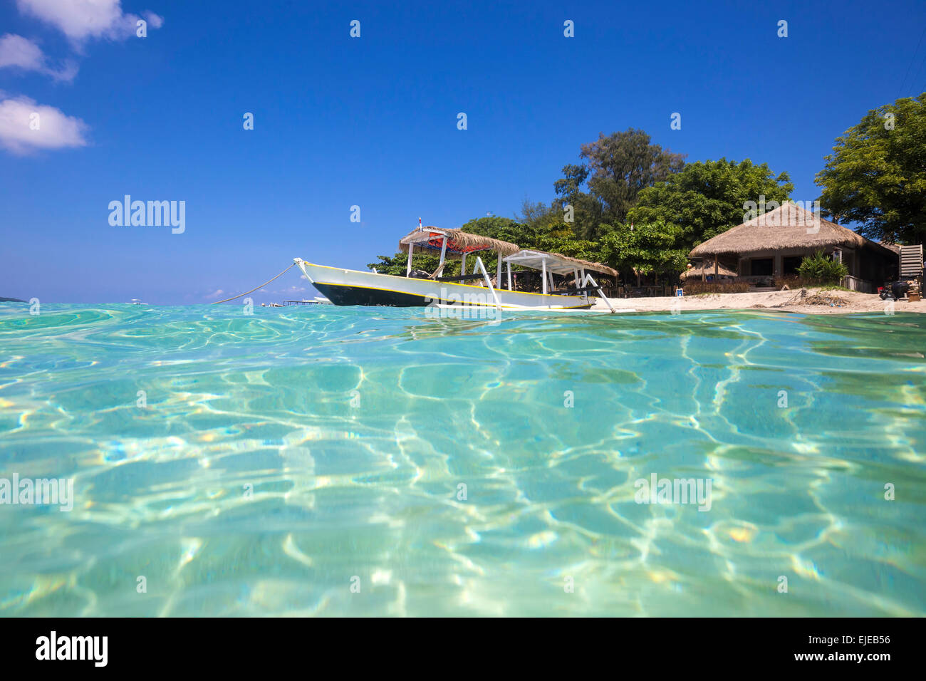 Long Tail Boat on Tropical Beach, Gili island, Bali Stock Photo - Alamy