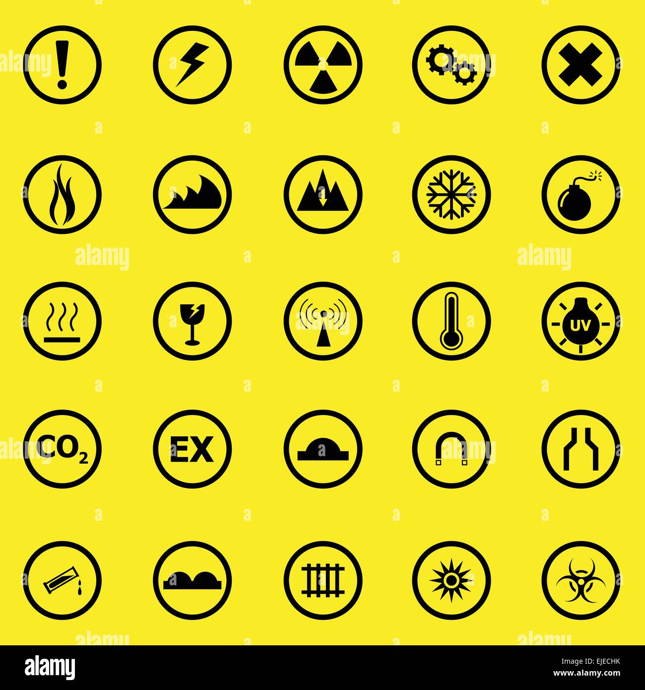 Warning sign icons on yellow background, stock vector Stock Vector ...