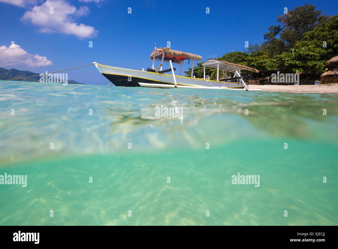 Long Tail Boat on Tropical Beach, Gili island, Bali Stock Photo - Alamy