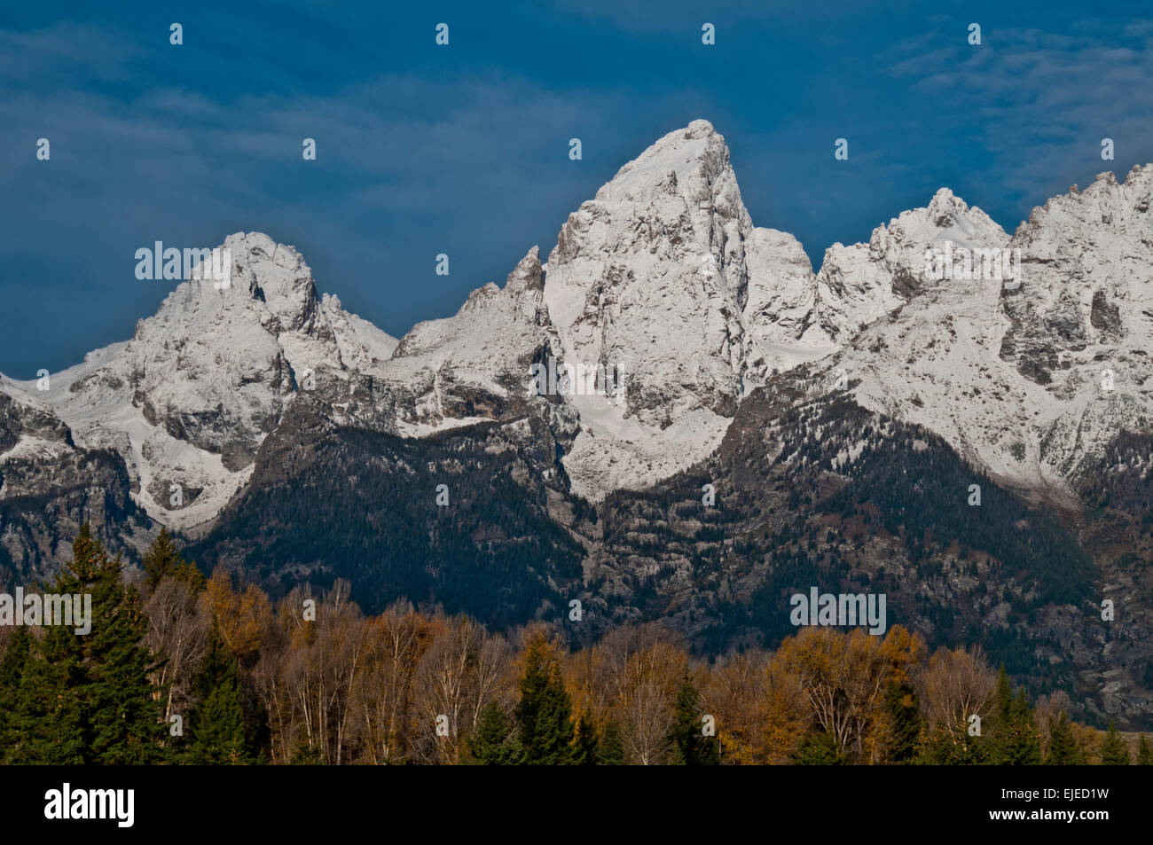 Teton Mountains covered in fresh snow in autumn Stock Photo - Alamy