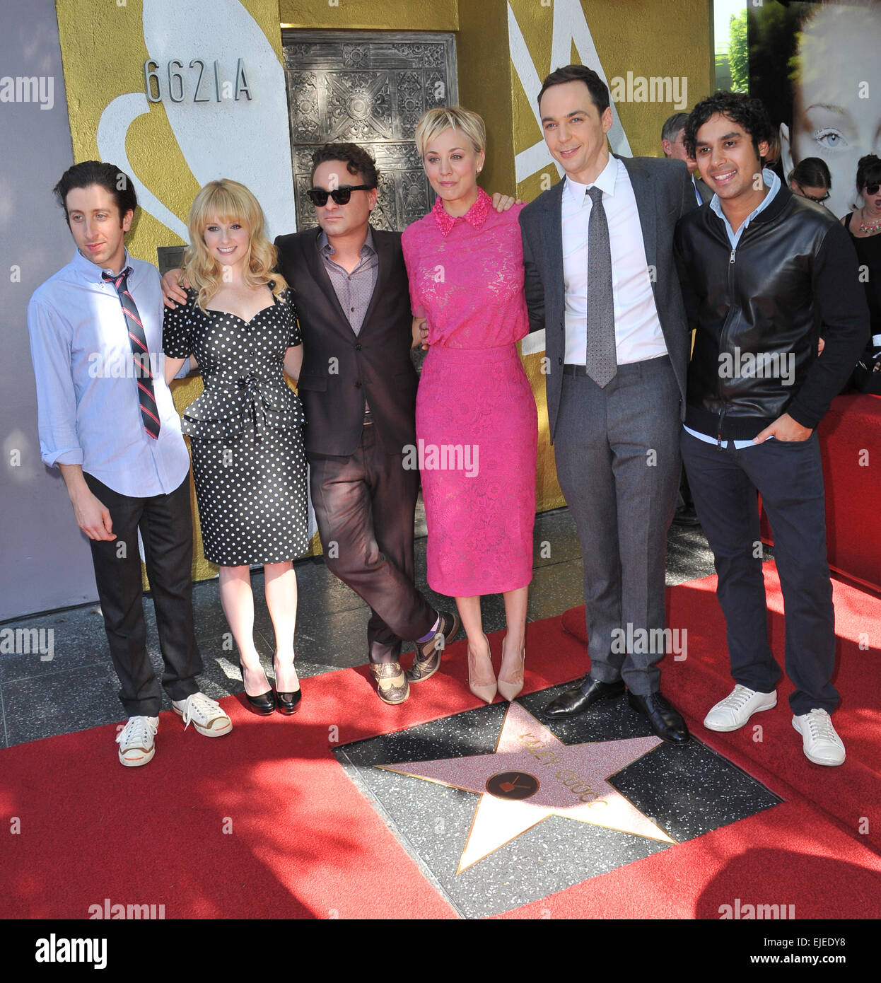 LOS ANGELES, CA - OCTOBER 29, 2014: Actress Kaley Cuoco with her co ...