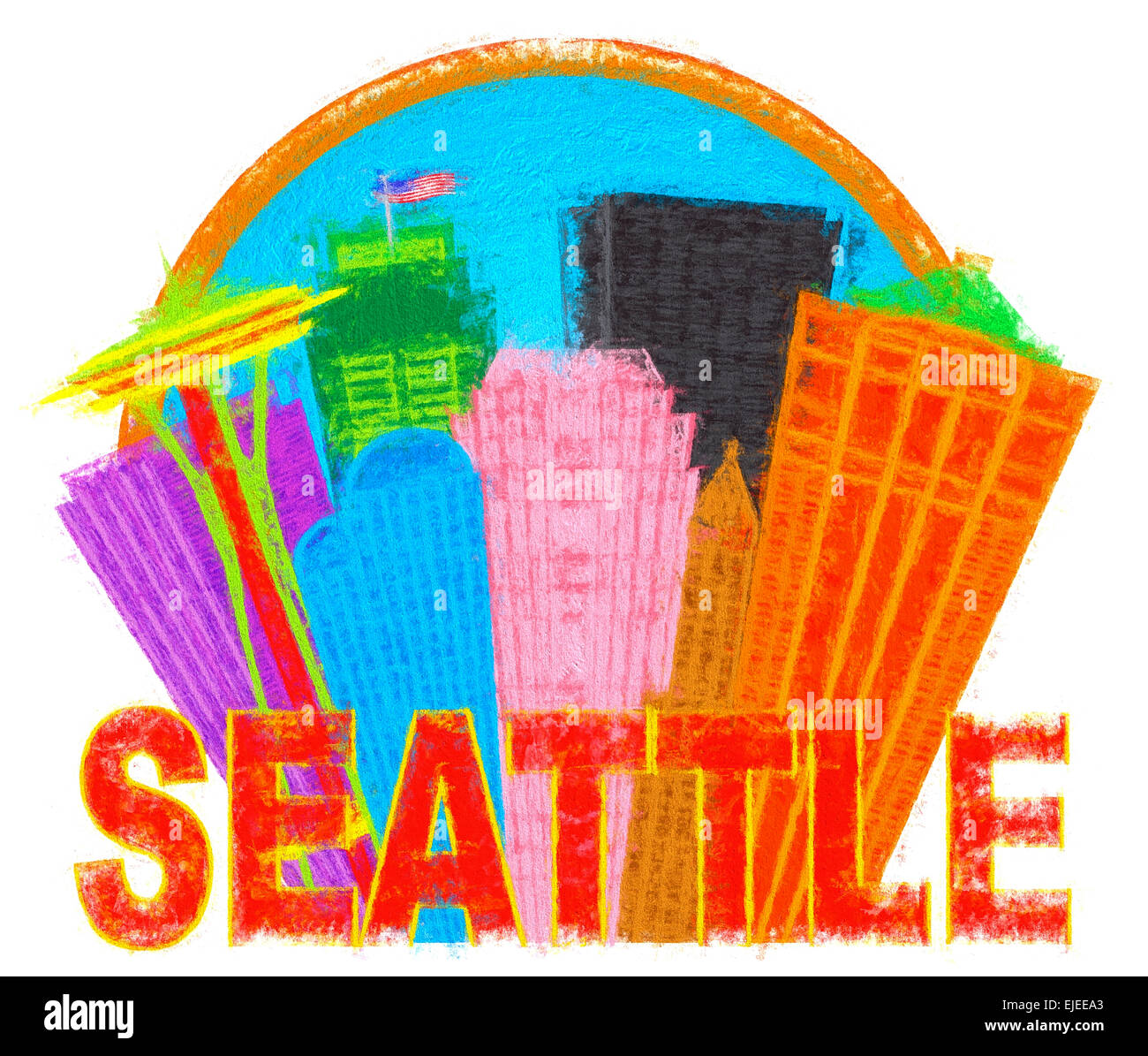 Seattle Washington Abstract Downtown City Skyline in Circle Isolated on ...