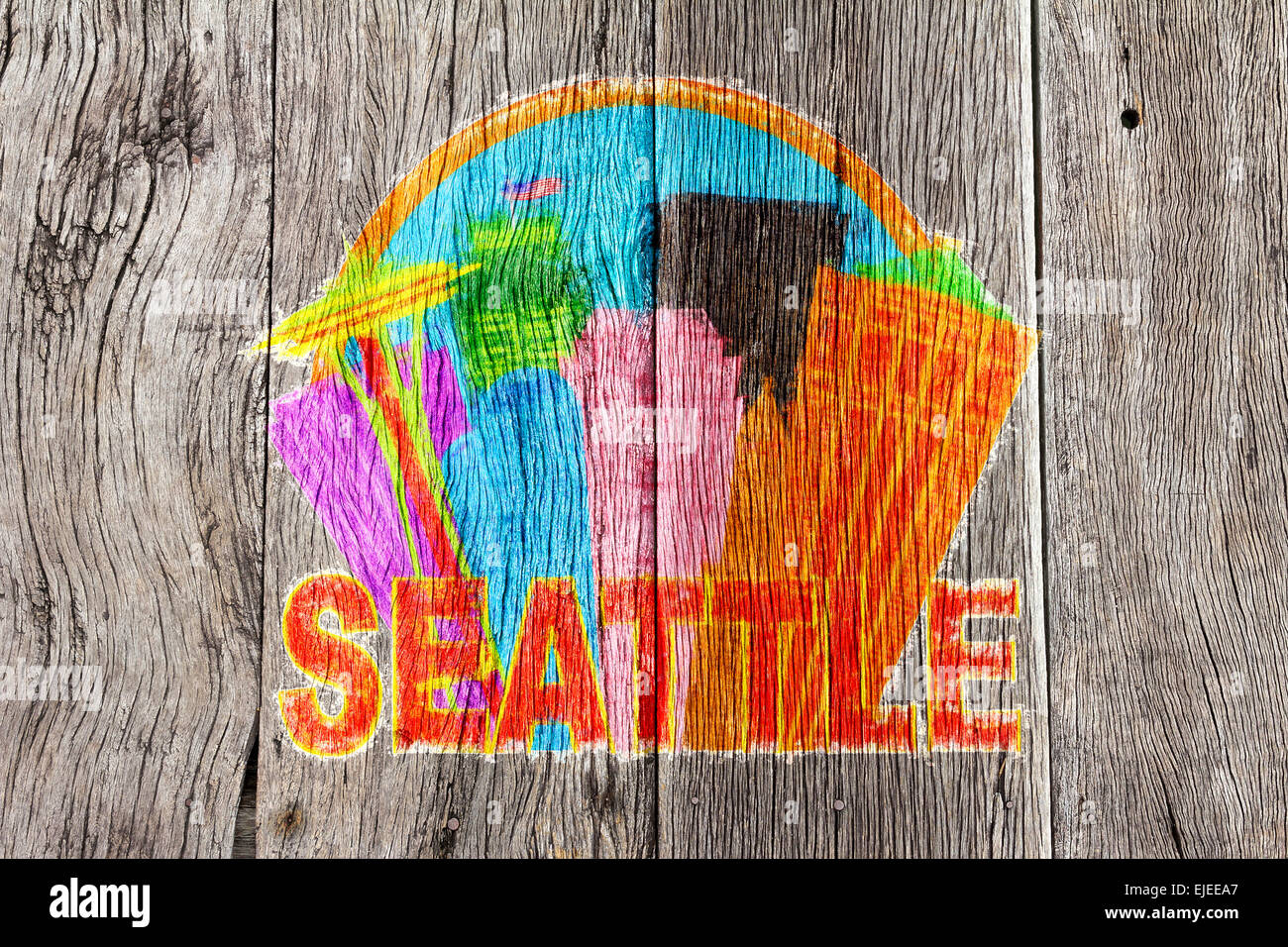 Seattle Washington Abstract Downtown City Skyline in Circle Isolated on ...