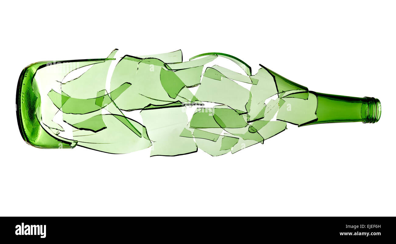 close up of a broken green bottle on white background with clipping ...
