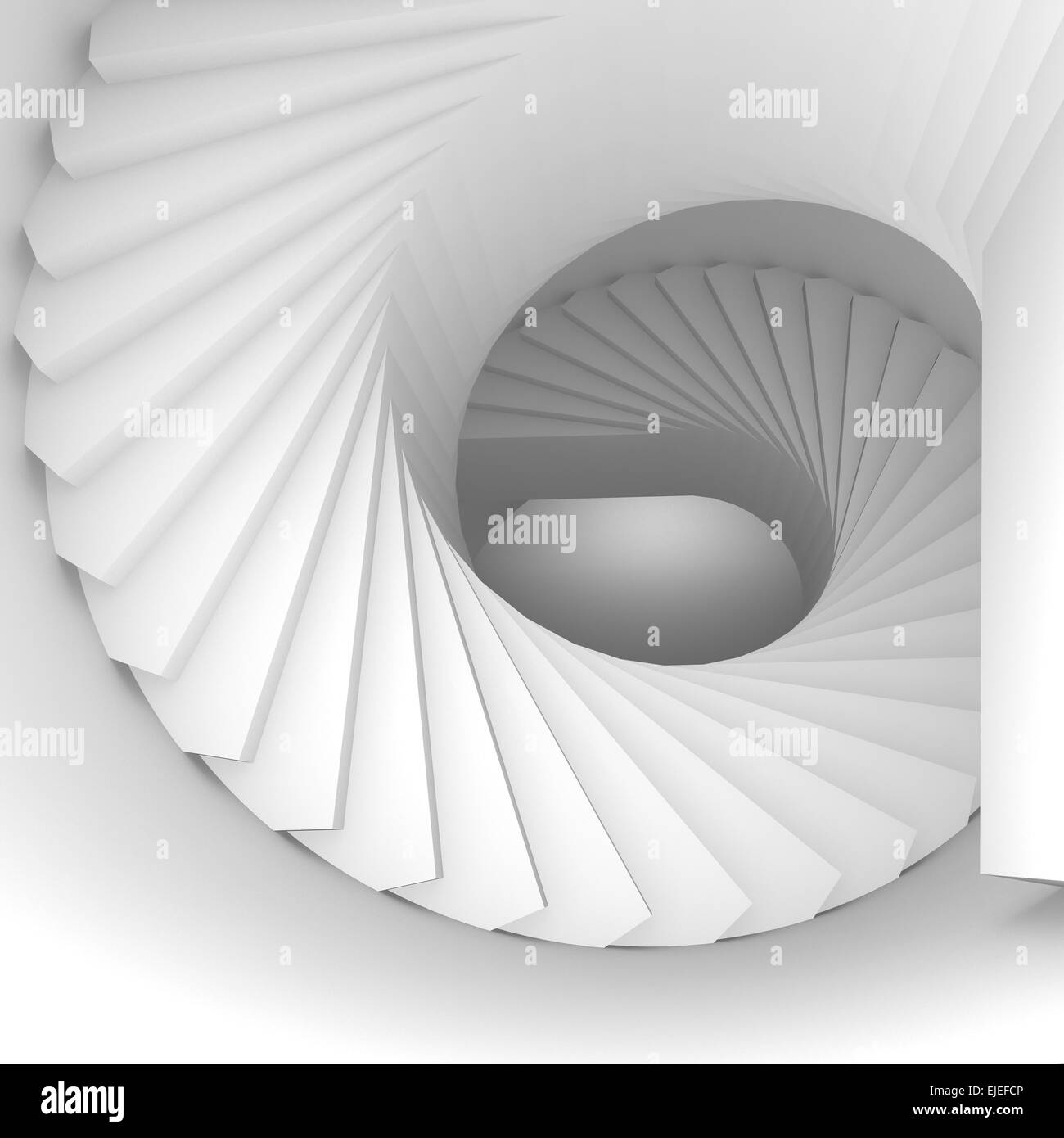 Abstract white spiral interior perspective with stairs. 3d illustration ...