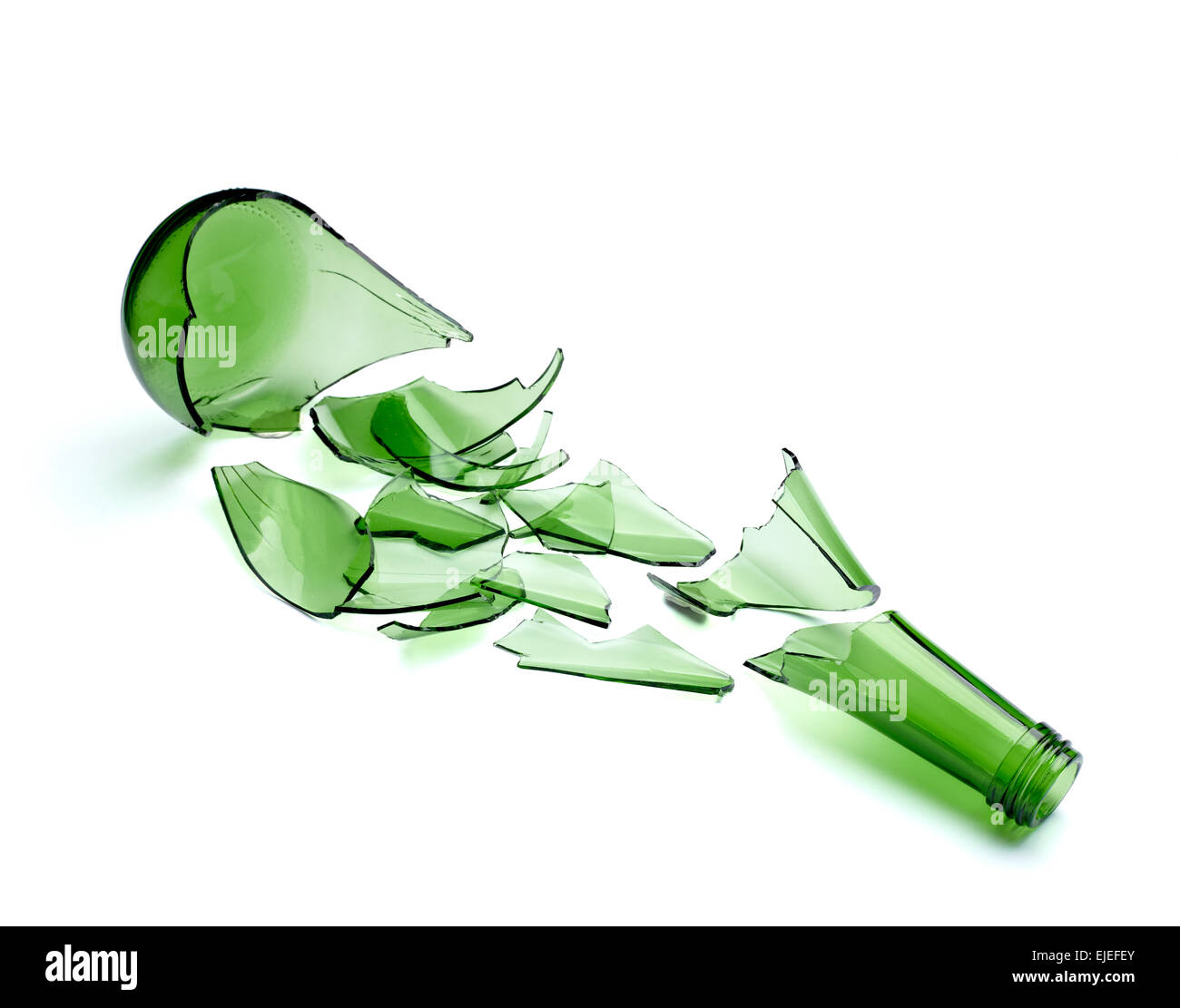 close up of a broken green bottle on white background with clipping ...