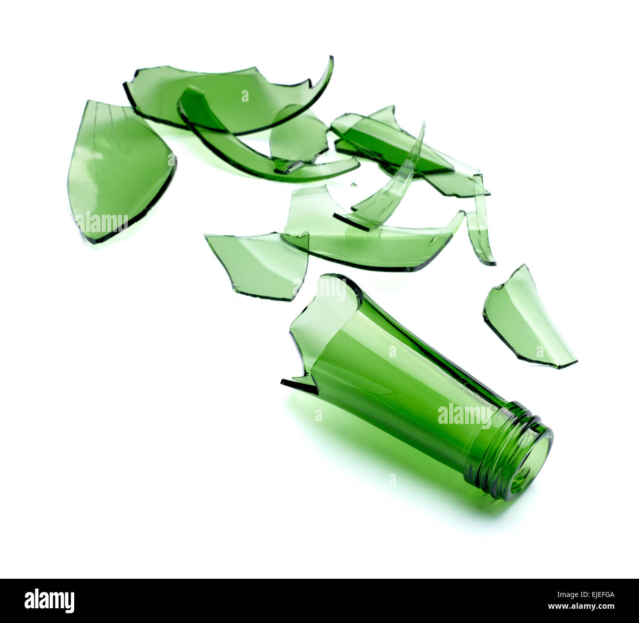 close up of a broken green bottle on white background with clipping ...