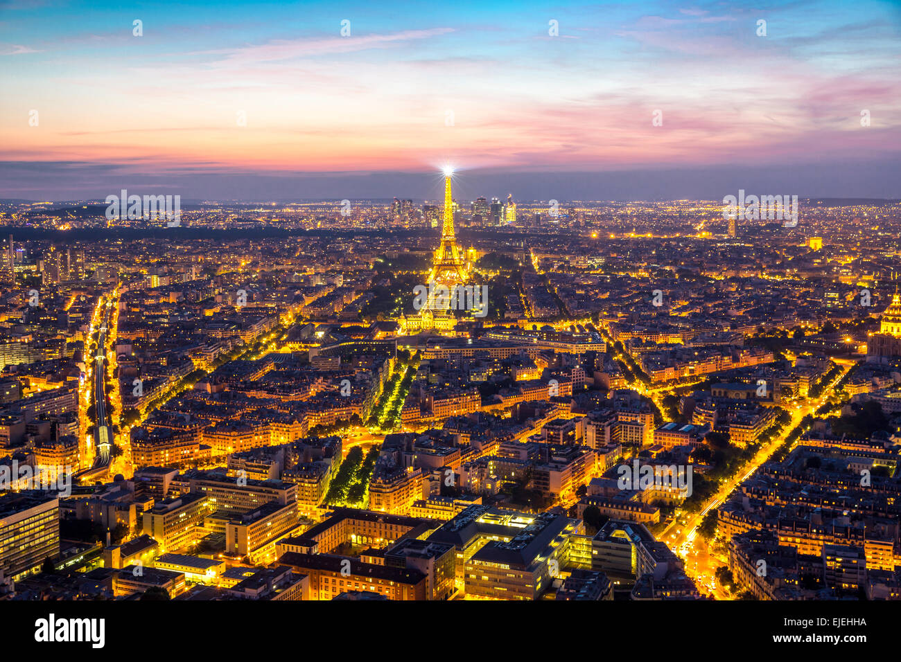 Paris - Jun 19: Aerial view of Eiffel Tower Light and Beam Performance ...