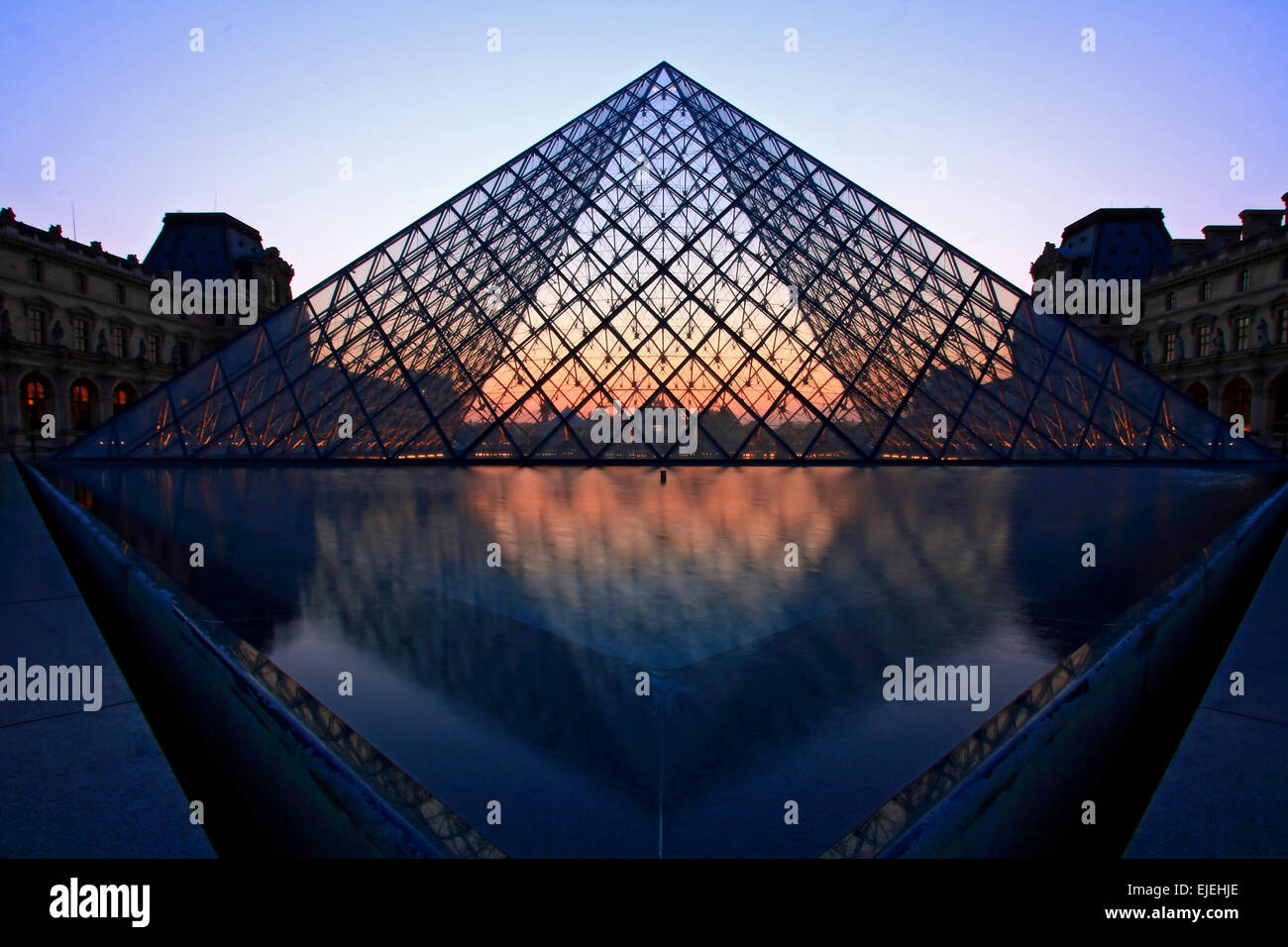 PARIS - APRIL 16: Silhouette of Louvre pyramid at Evening during the ...