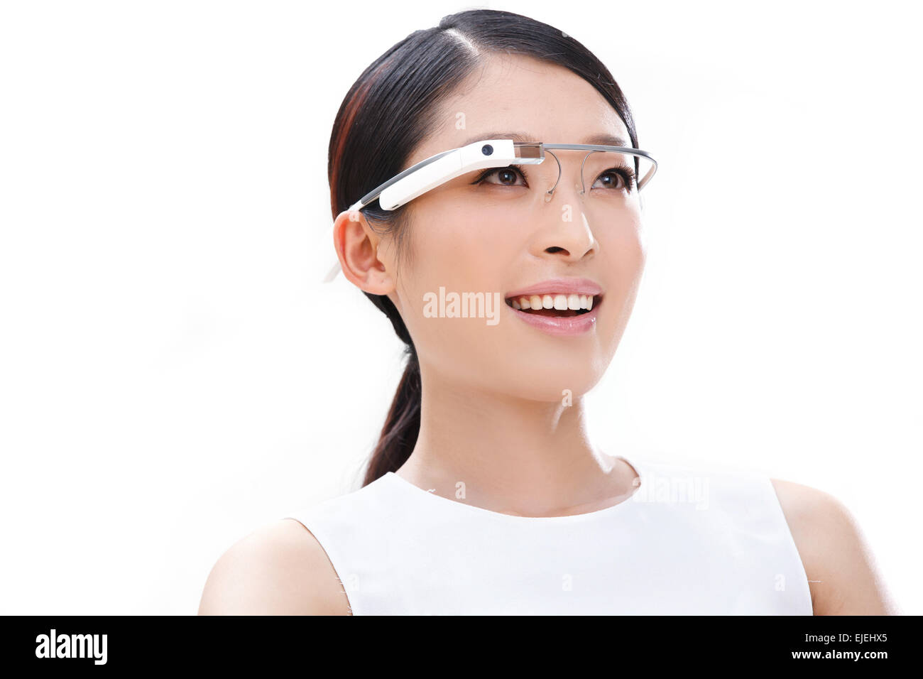 The young business women wearing Google glasses Stock Photo - Alamy