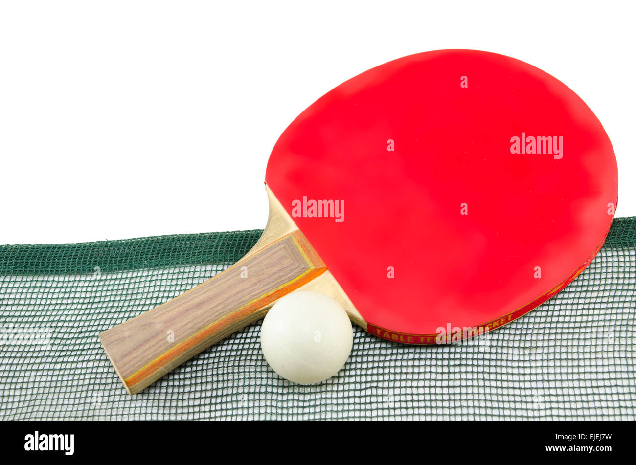 Red table tennis racket and a net isolated on white Stock Photo - Alamy