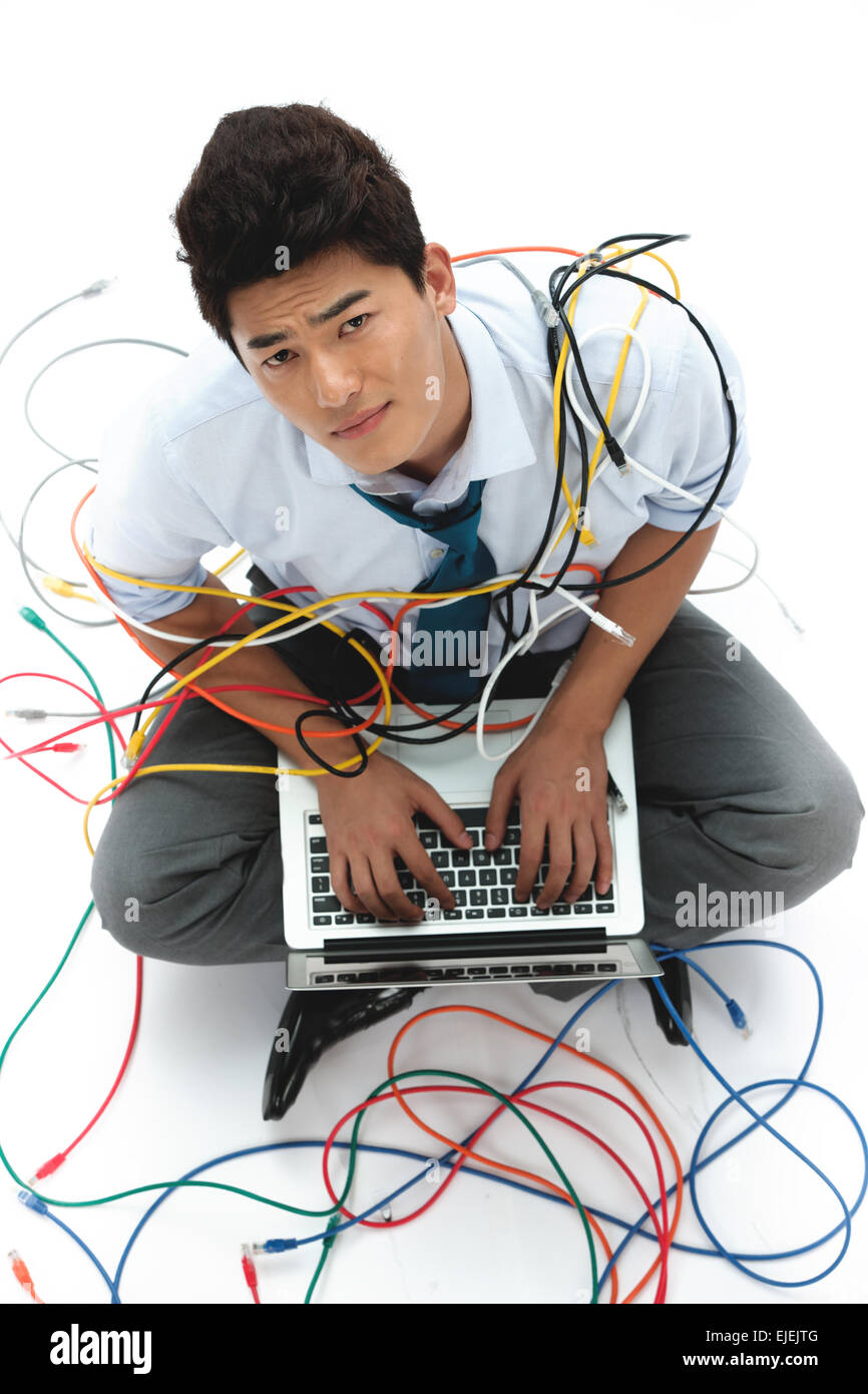 Expression of helpless business men in the use of computer Stock Photo ...