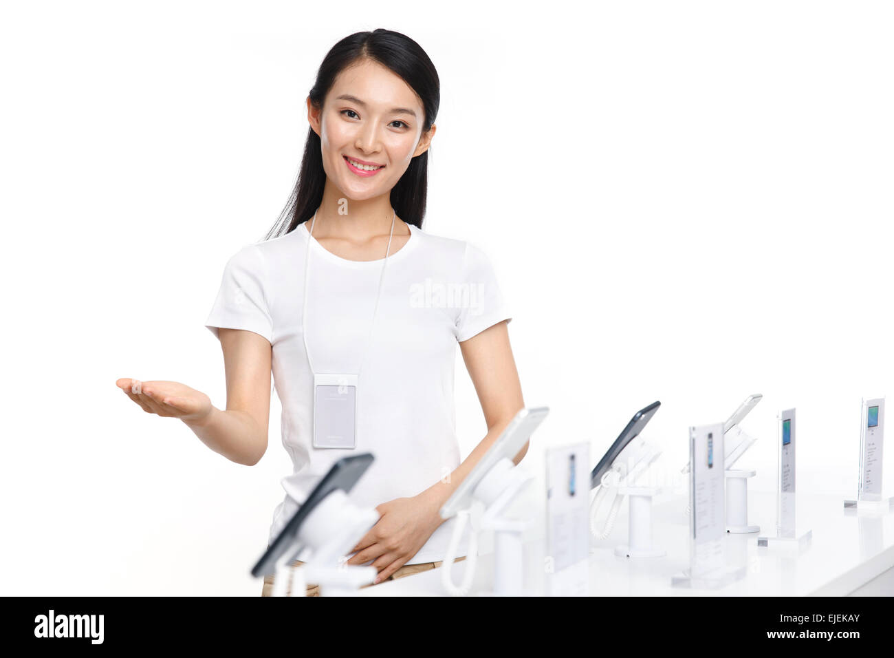 The young woman selling mobile phone Stock Photo - Alamy