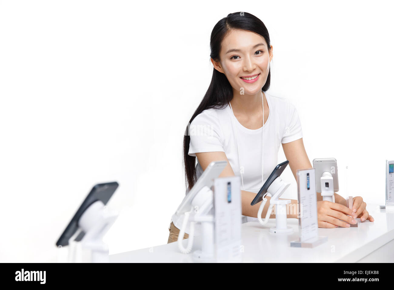 The young woman selling mobile phone Stock Photo - Alamy