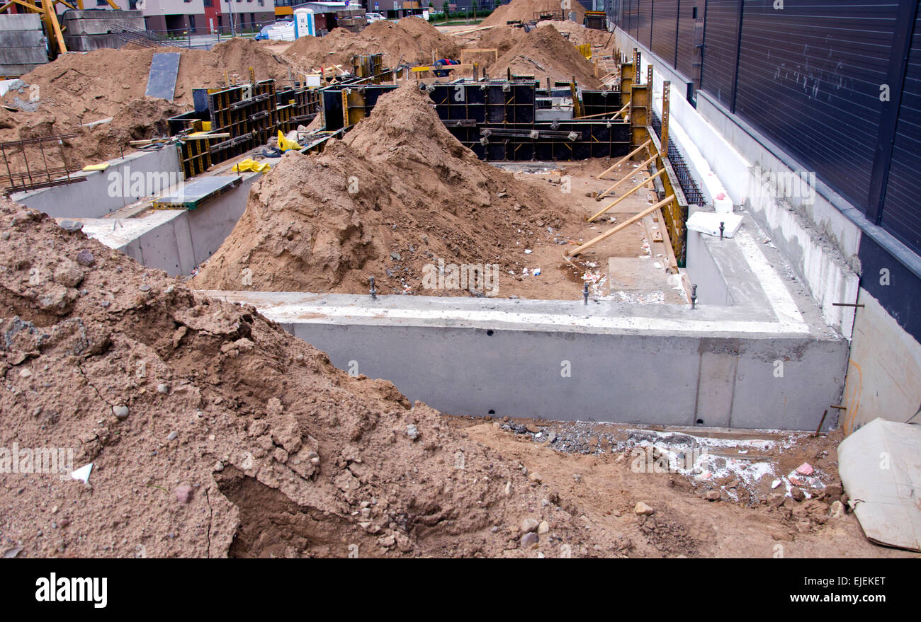 concrete foundation basement urban house with insulation material Stock ...