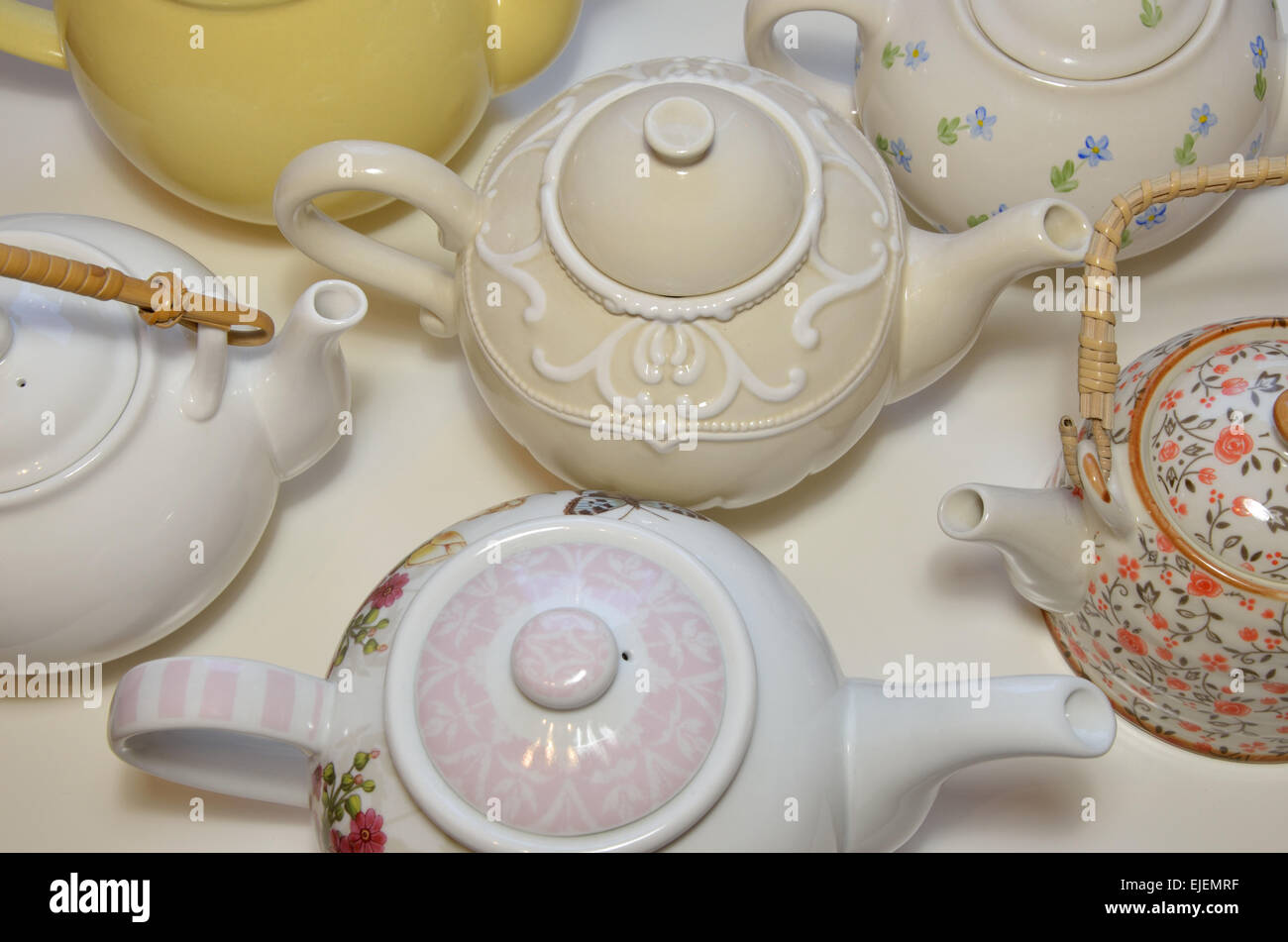Different types of vintage teapots, from bird's eye view Stock Photo ...