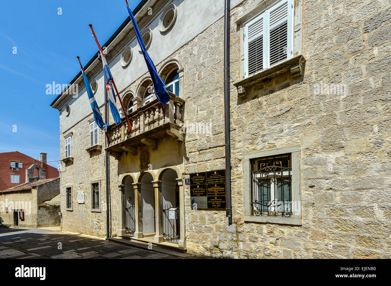 Croatia Cres Island Cres town A view of the old town of Cres city hall ...