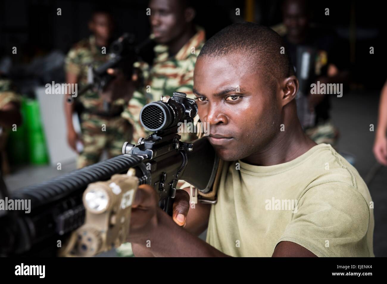 A Cameroonian Rapid Intervention Battalion special operations commando ...