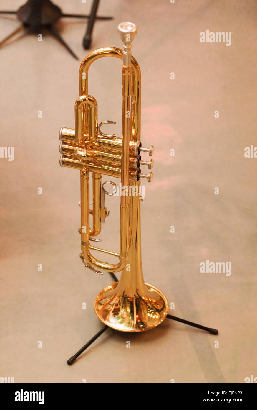 Trumpet on a support on a floor Stock Photo - Alamy