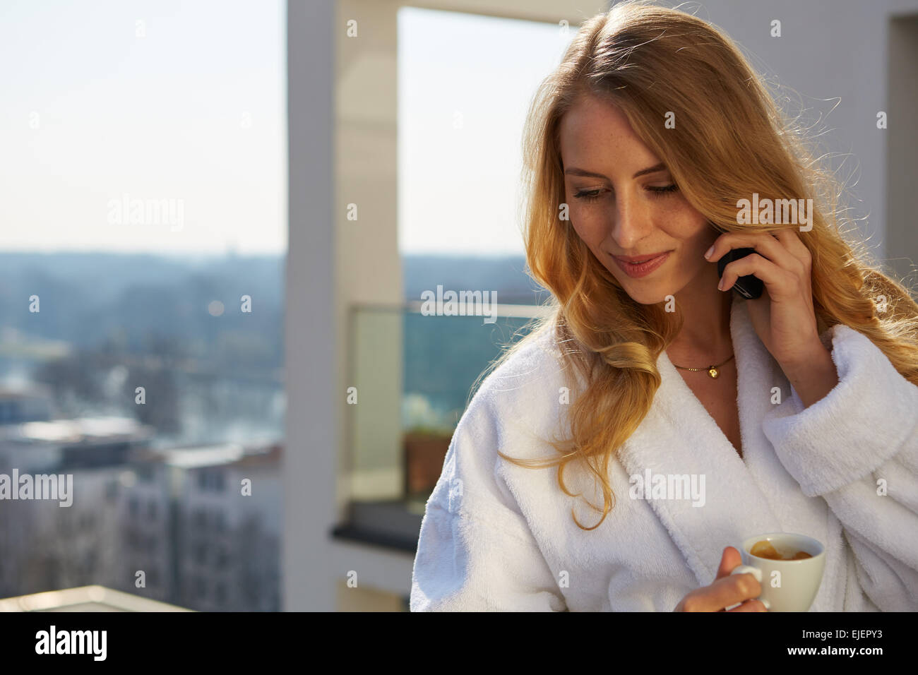 Drinking coffee at home Stock Photo - Alamy