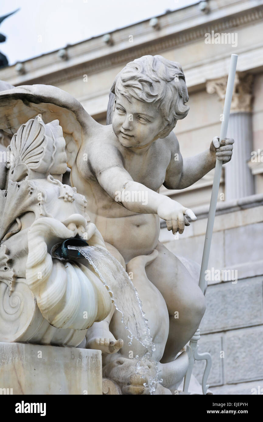 White marble sculpture from the Pallas Athena water fountain in front ...