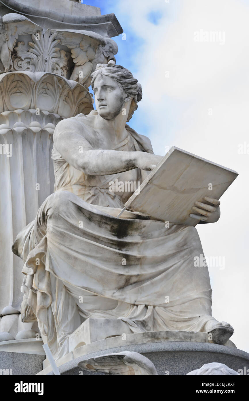 A marble scholar statue outside the Austrian Parliament building ...