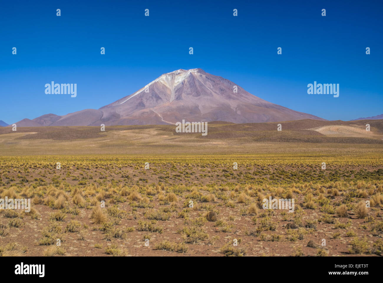 Scenic volcano near salt planes Salar de Uyuni in bolivian desert Stock ...