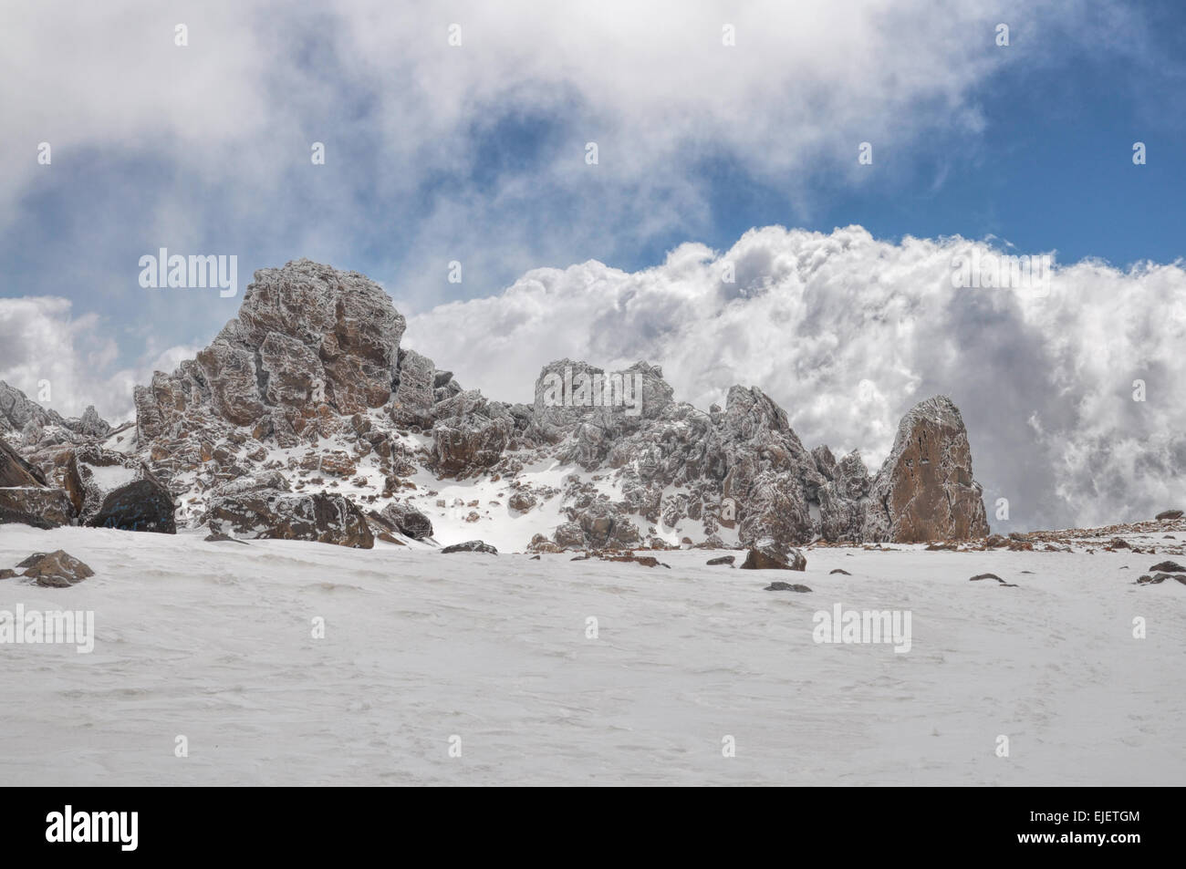 Frozen rock formations on Sabalan volcano in northern Iran Stock Photo ...