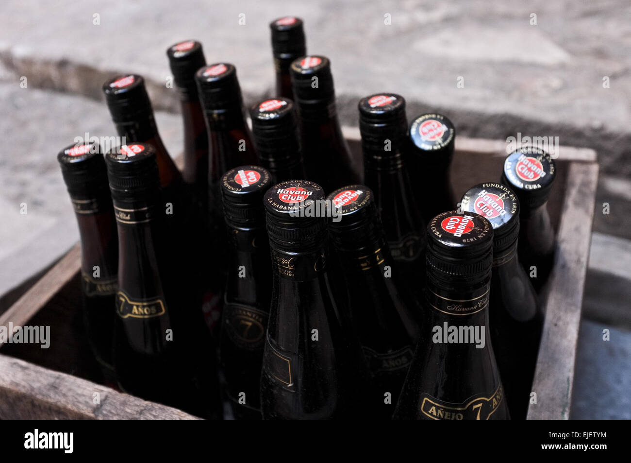 A crate of Havana Club rum bottles on display in Havana, Cuba Stock ...