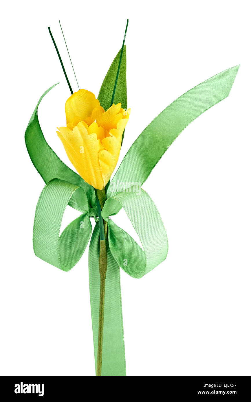 Yellow flower and green ribbon isolated on white Stock Photo - Alamy