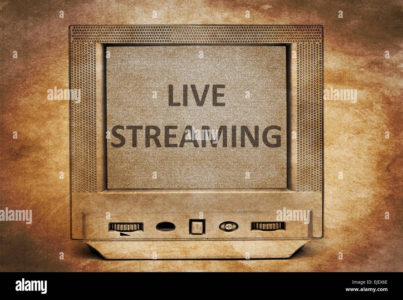 Live streaming sign on vintage TV Stock Photo - Alamy