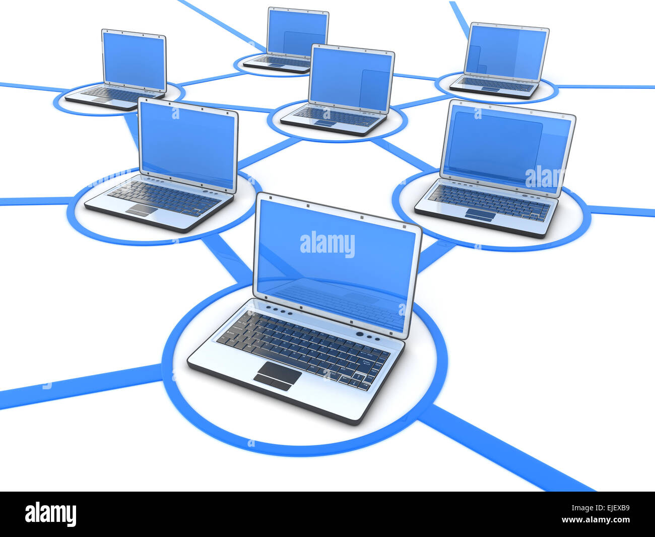 Abstract network of laptops on white background (done in 3d Stock Photo ...