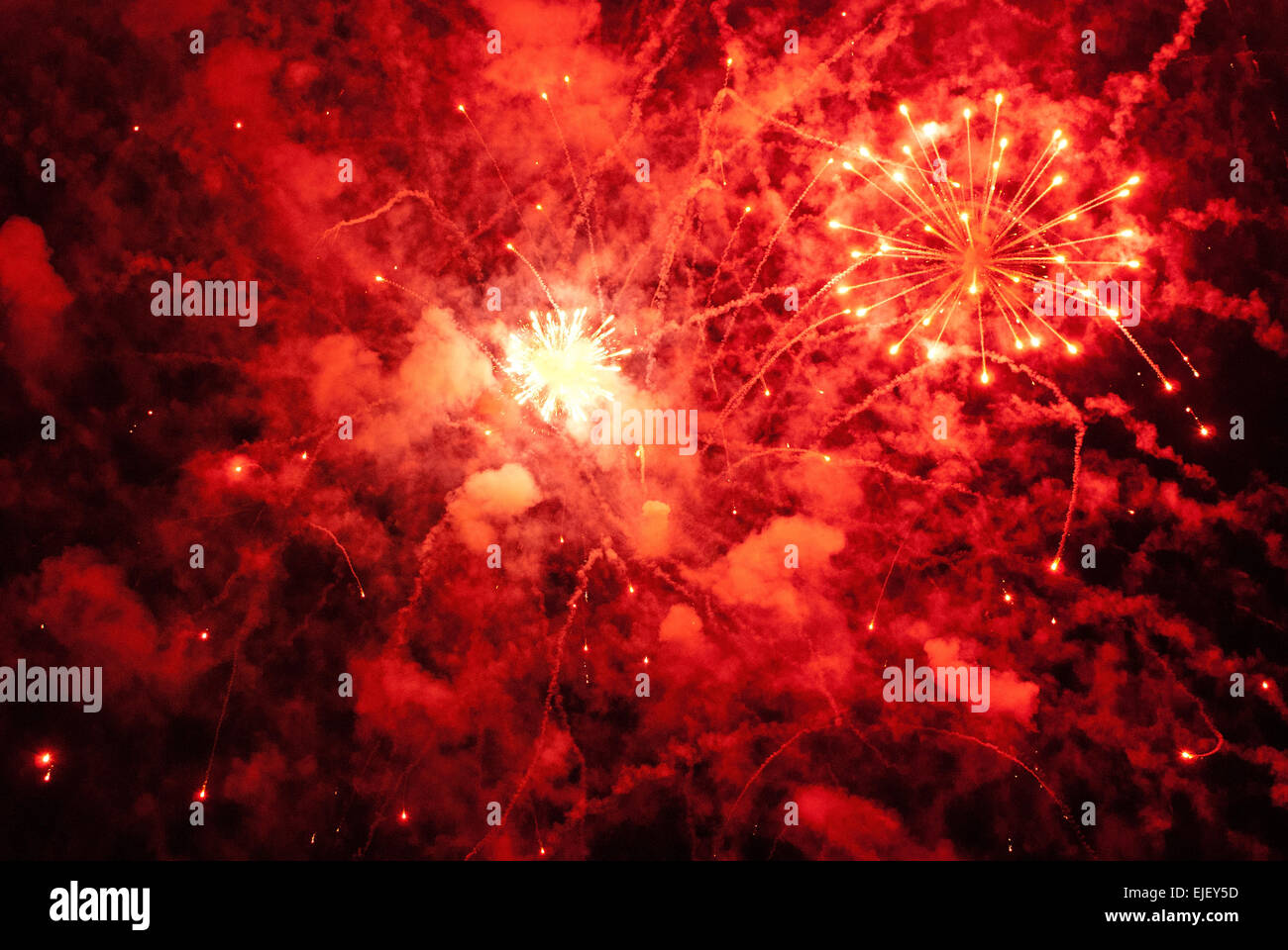 Red fireworks in the sky Stock Photo - Alamy
