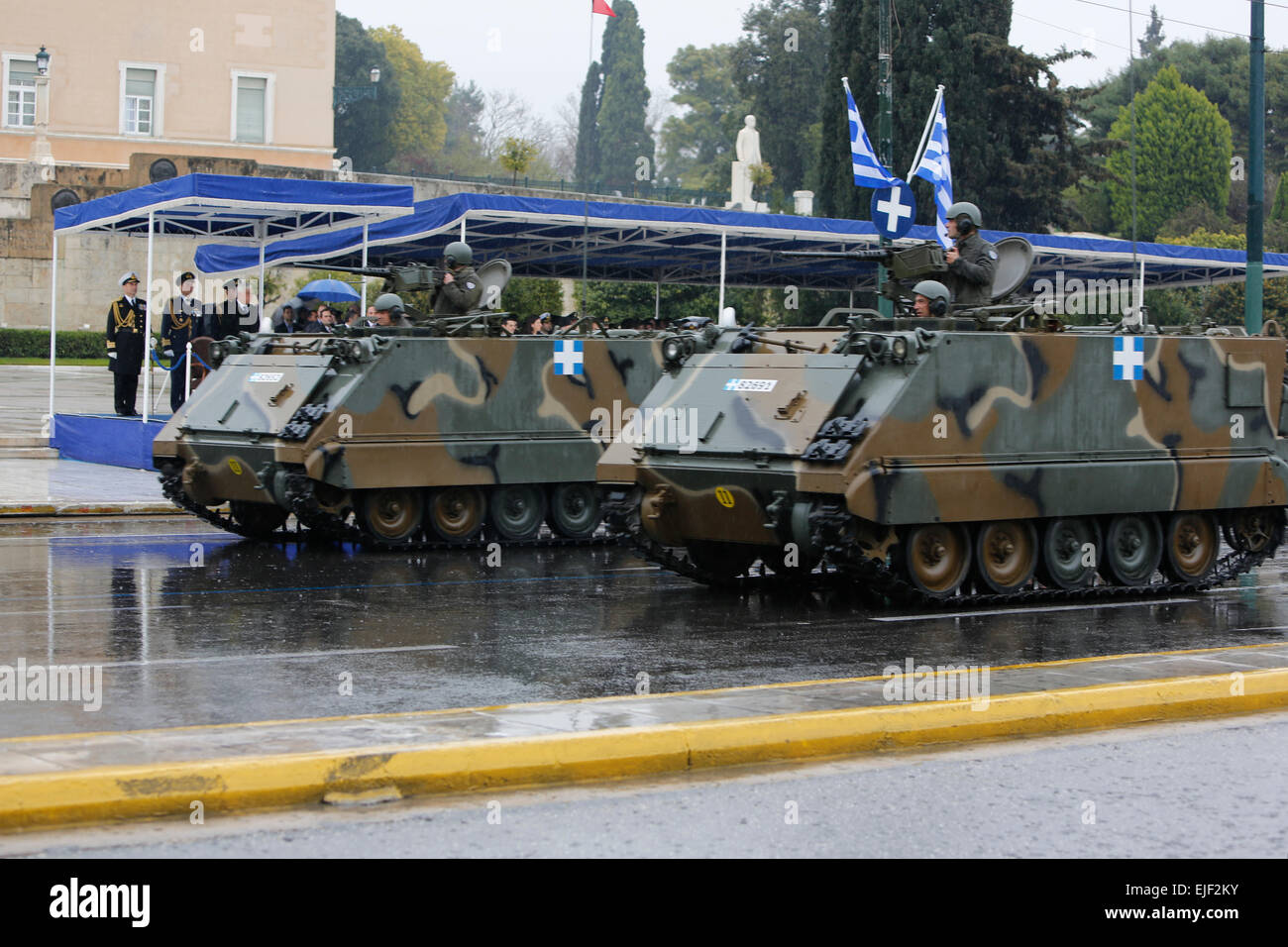 Athens, Greece. 25th March 2015. Two US M113 armoured personnel carrier ...