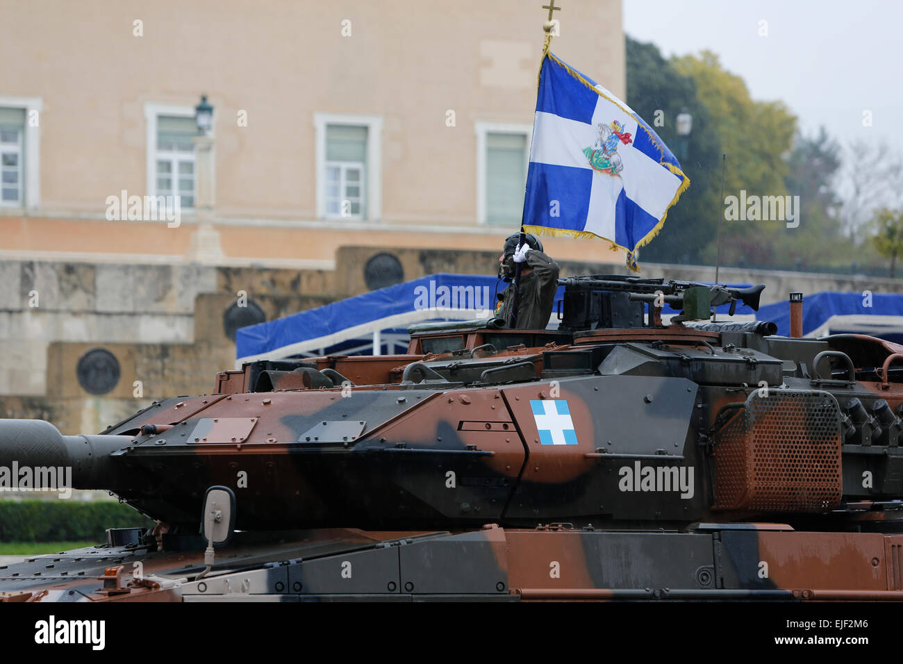 Athens, Greece. 25th March 2015. A soldier in a German Leopard 2 Main ...