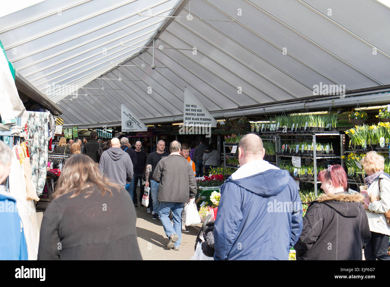 Bury Market day in Greater Manchester on a sunny day Stock Photo - Alamy