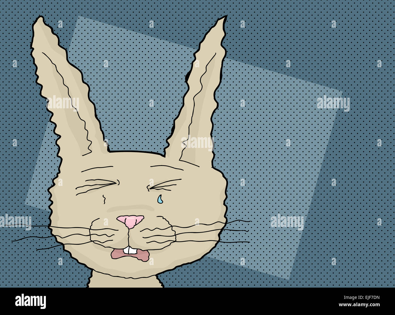 Crying cartoon rabbit with tears over blue background Stock Photo - Alamy