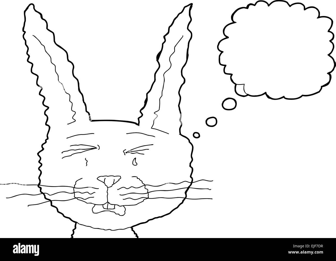 Sad outlined fuzzy cartoon bunny rabbit with tears Stock Photo - Alamy