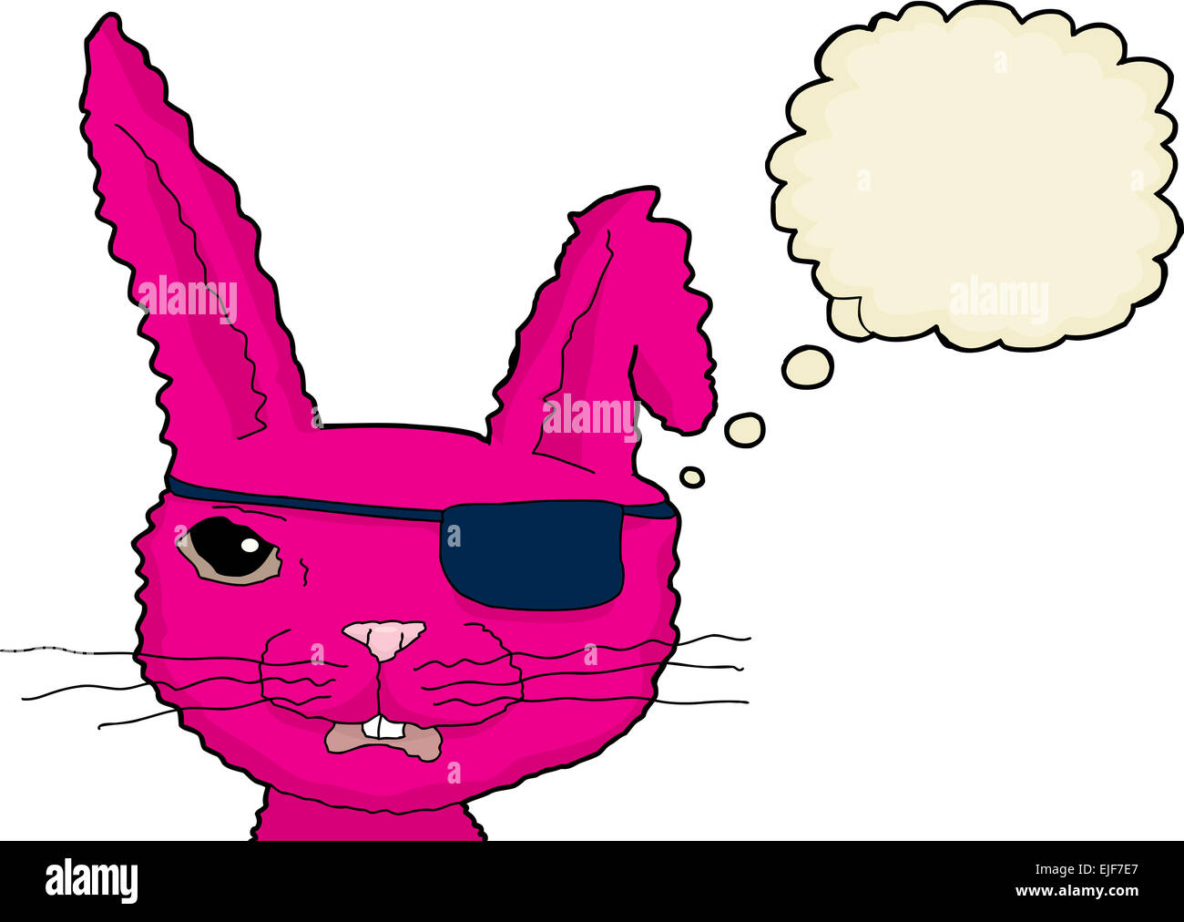 Isolated pink rabbit with eye patch and bent ear Stock Photo - Alamy