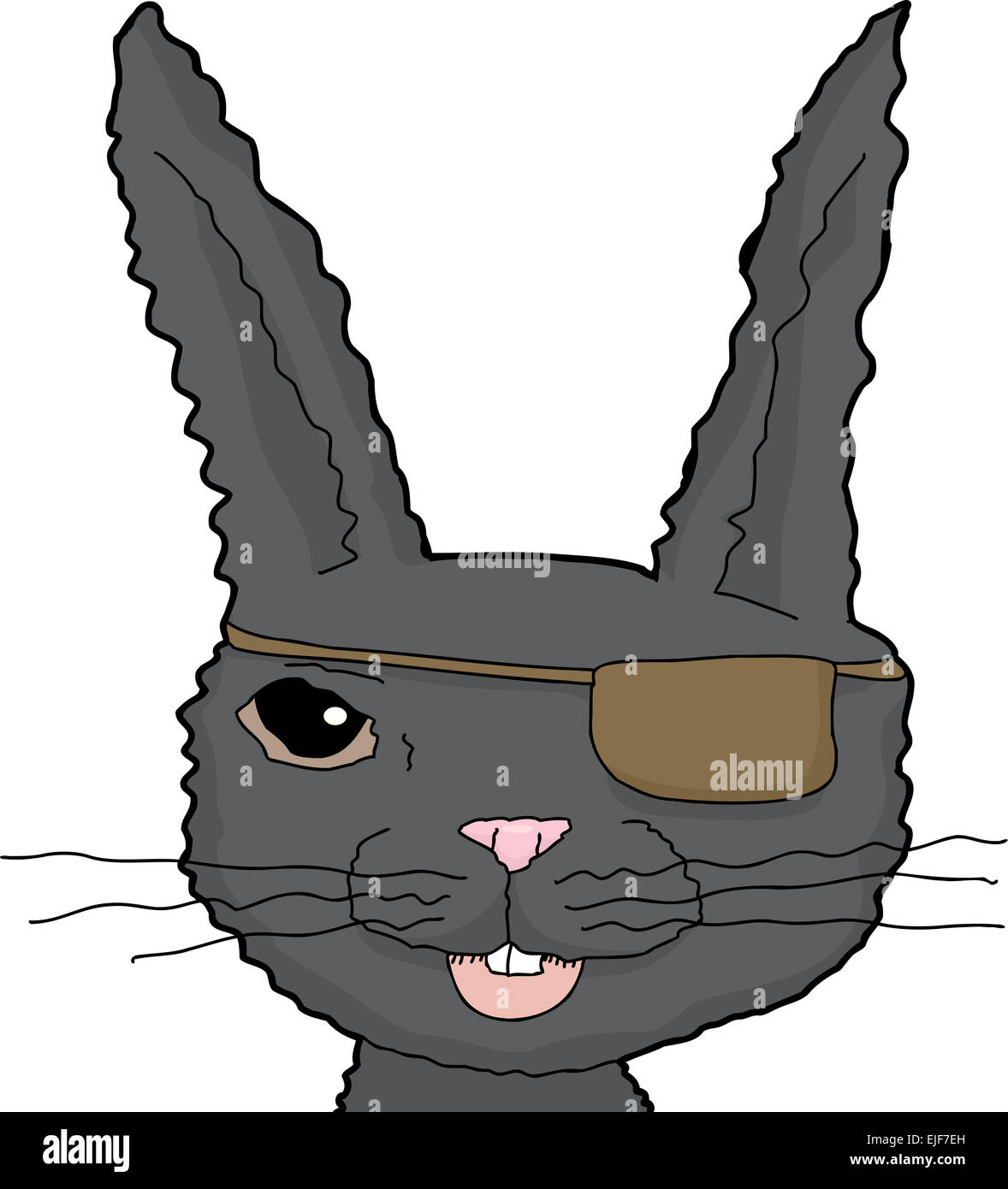 Single black cartoon rabbit with eye patch Stock Photo - Alamy