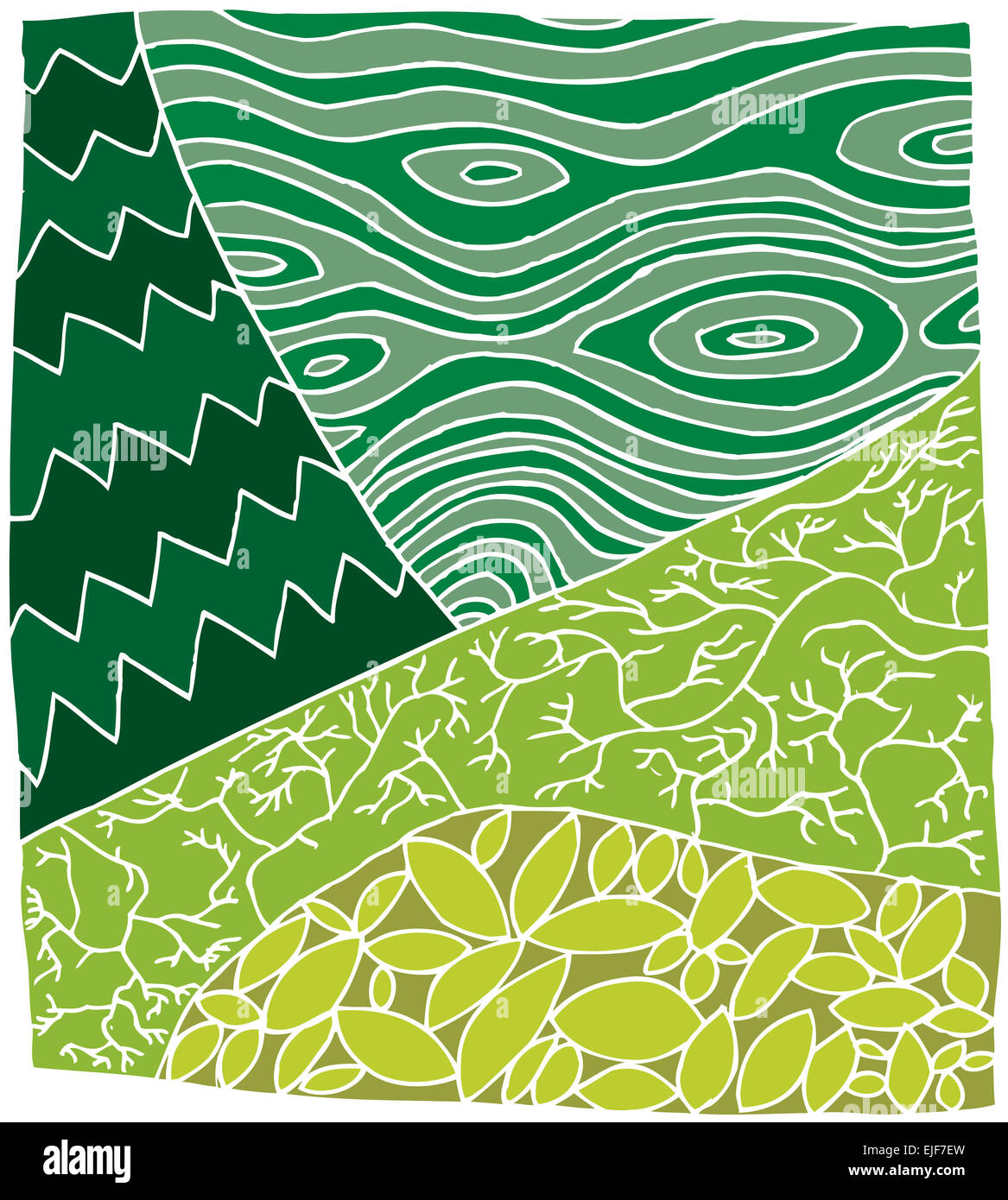 Hand drawn zentangle design in green tree and leaves Stock Photo - Alamy