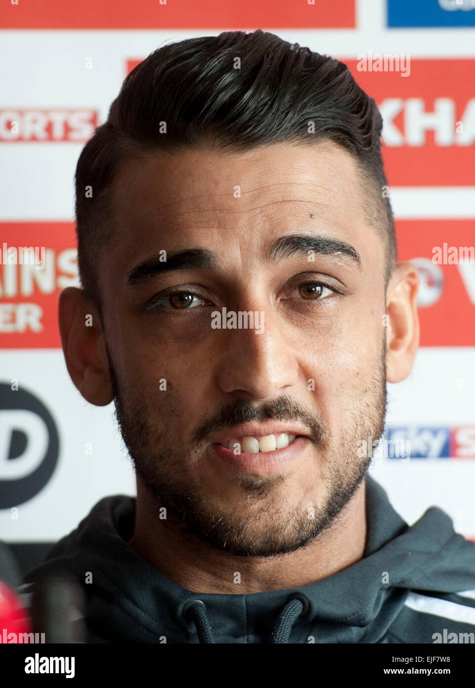 Cardiff, Wales, UK. 25th Mar, 2015. Neil Taylor speaking at the ...