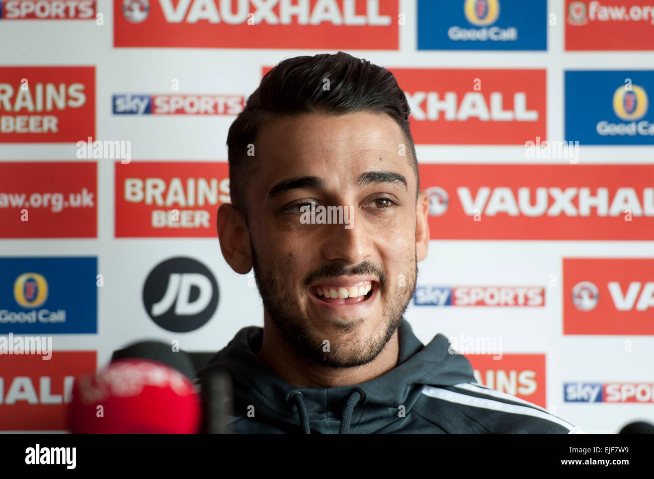 Cardiff, Wales, UK. 25th Mar, 2015. Neil Taylor speaking at the ...